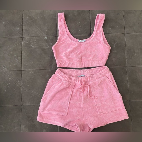Zara | Other | Zara Pink Terry Cloth Crop Top And Shorts Set | Poshmark